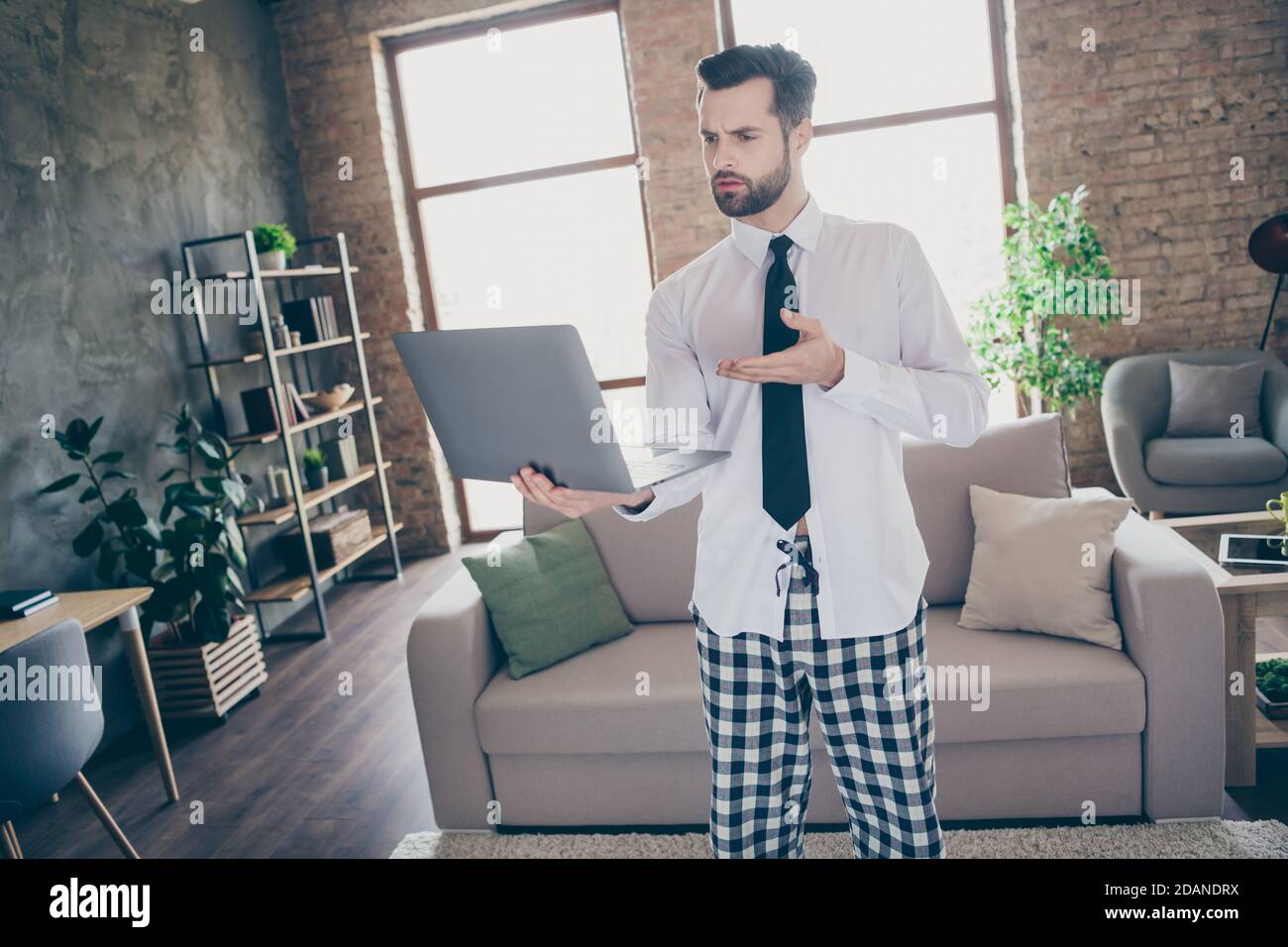 Photo of smart chief agent white shirt black tie necktie night sleep ...