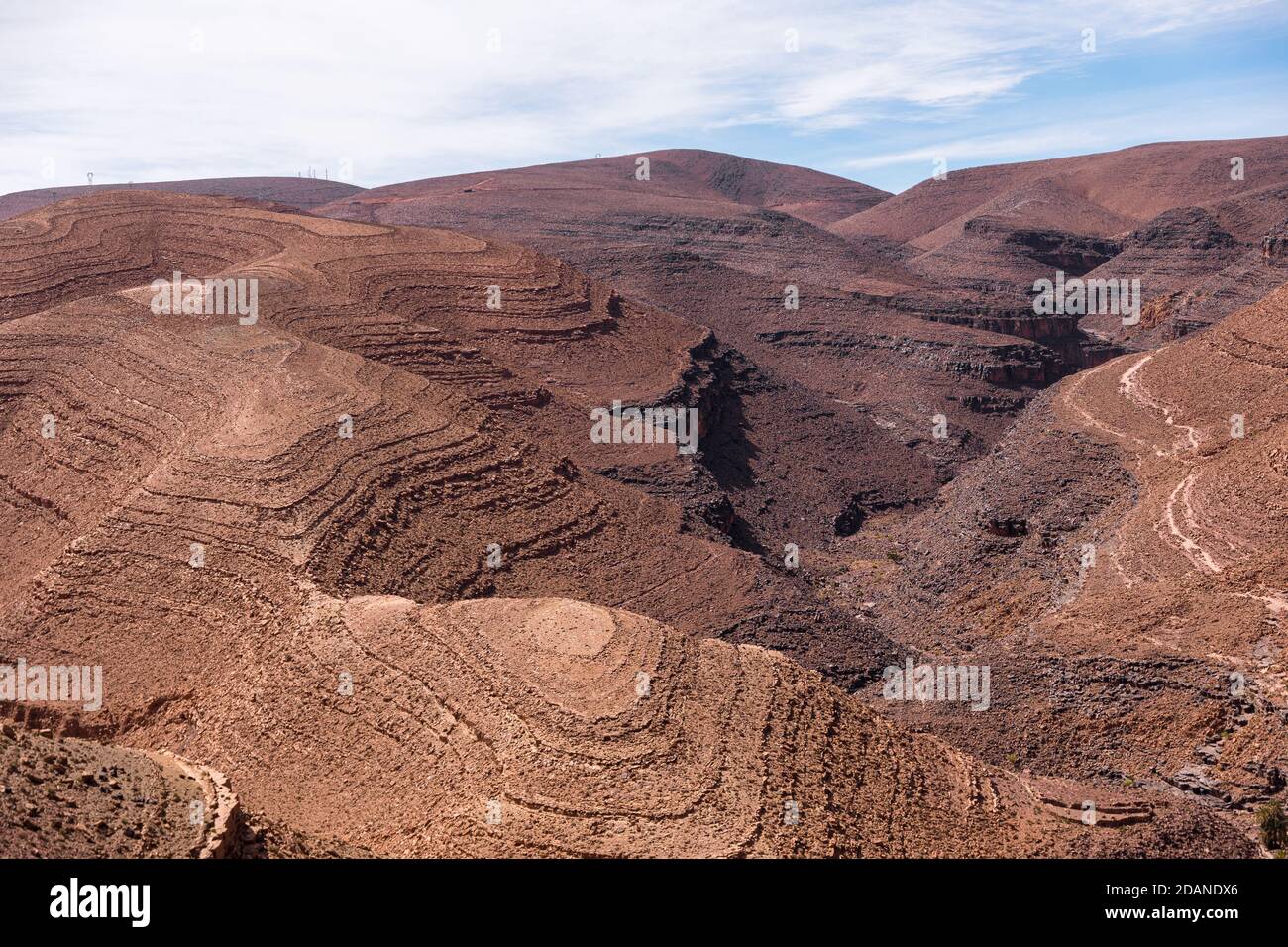 Daytime wide angle shoot of strata rock formations in the Lower Atlas ...