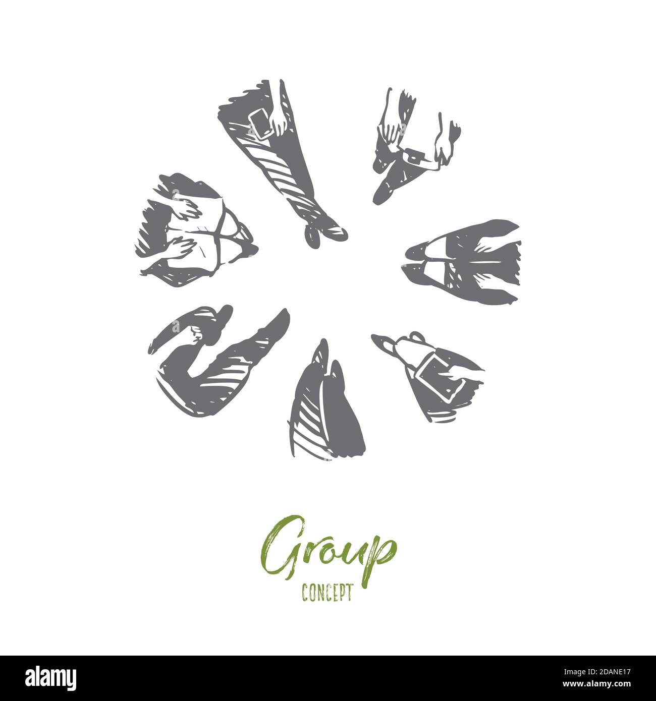 Group, people, convention, meeting, discussion concept. Hand drawn ...