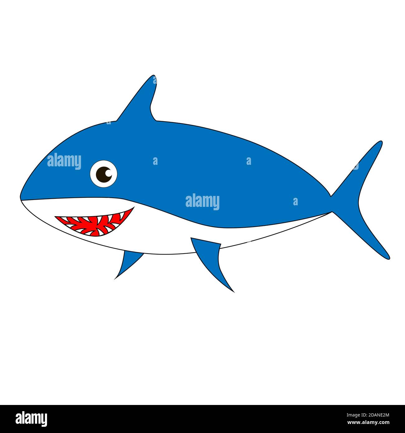Kind and cheerful cartoon toothy shark isolated on white background ...