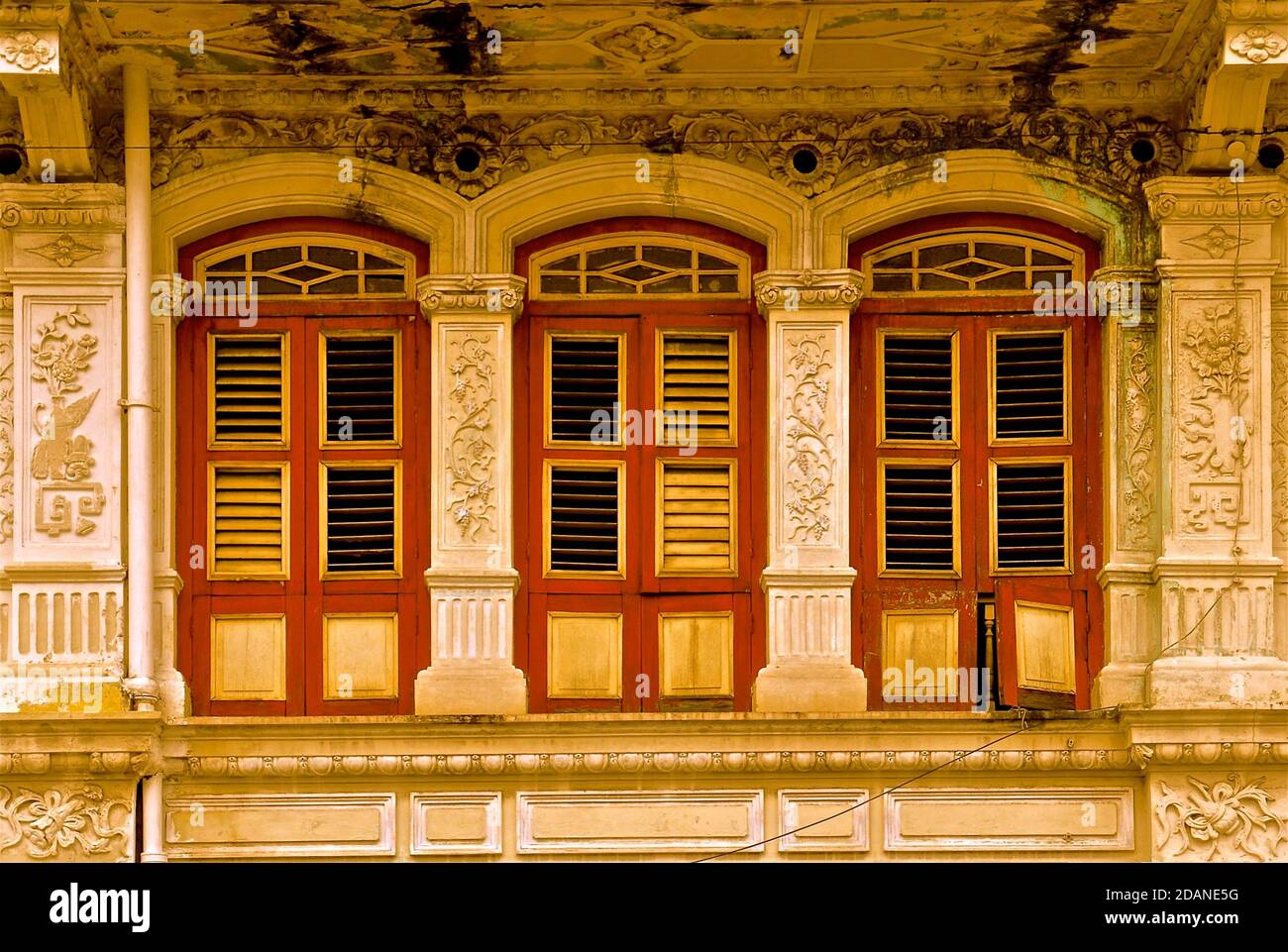 Old rustic peranakan style chinese shophouse with wooden shuttered ...