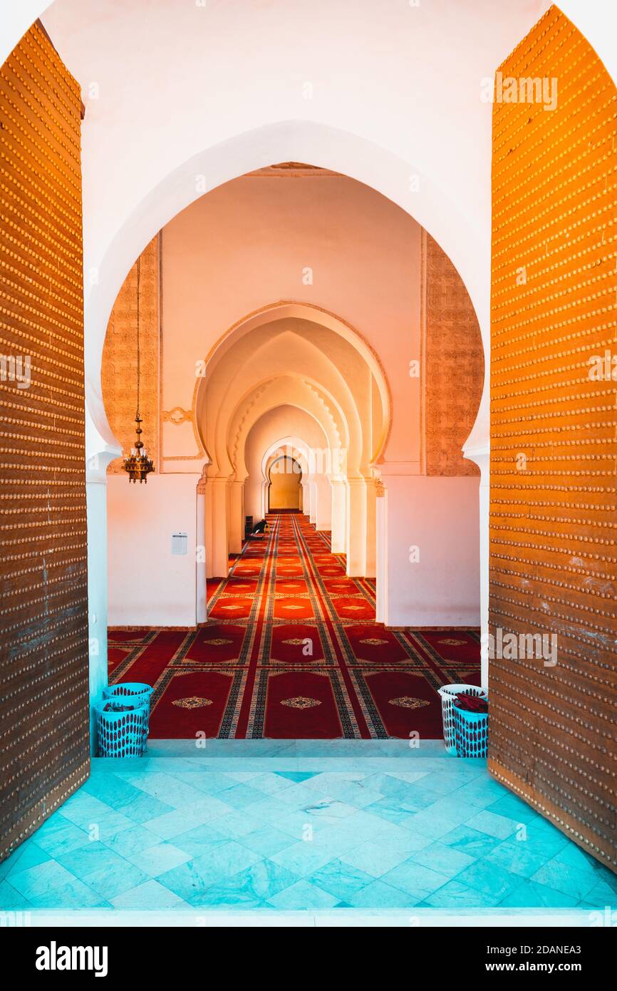 Long corridor with different types of arches in Moulay el Yazid Mosque ...