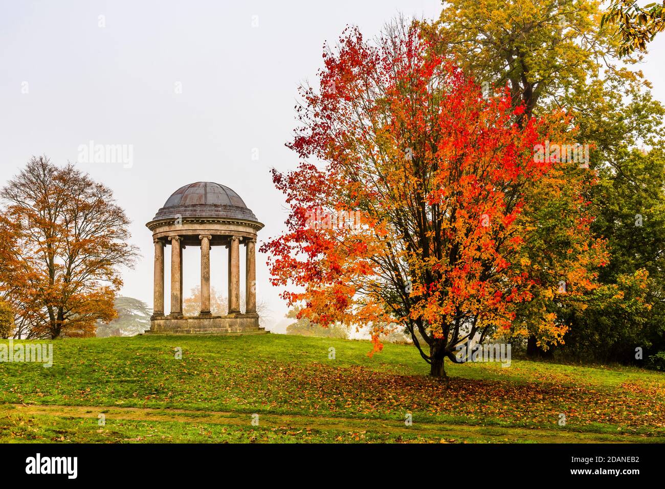 Autumn colours and the Ionic Rotunda at Petworth Park, West Sussex, UK ...