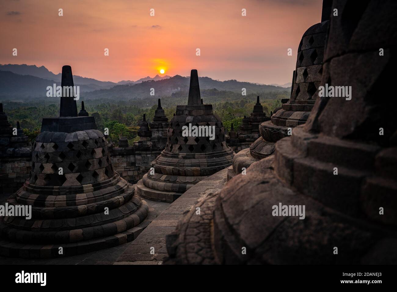 sunset at Borobudur temple in indonesia Stock Photo - Alamy