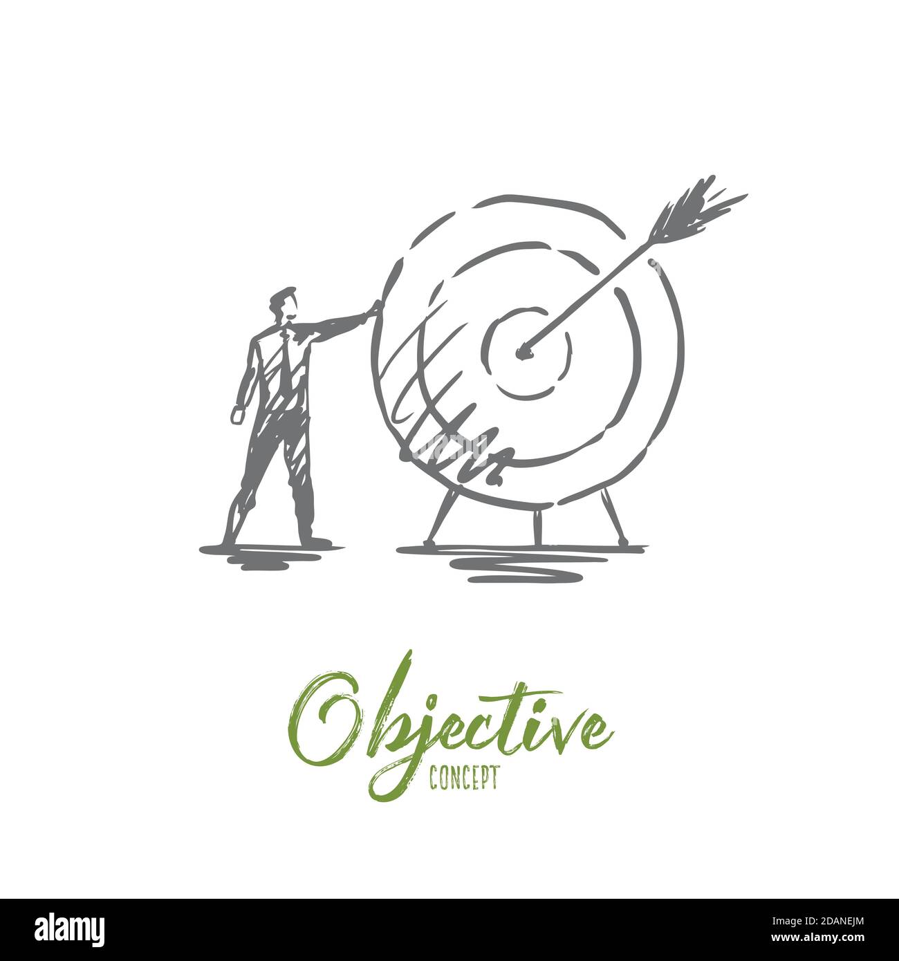 Objective, business, arrow, target, success concept. Hand drawn ...