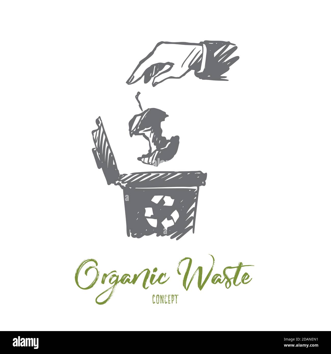 Recycling, garbage, organic waste, ecology concept. Hand drawn isolated ...