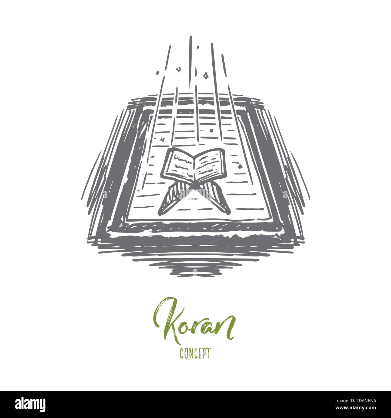 Islam, Koran, prayer, holy book, muslim concept. Hand drawn isolated ...