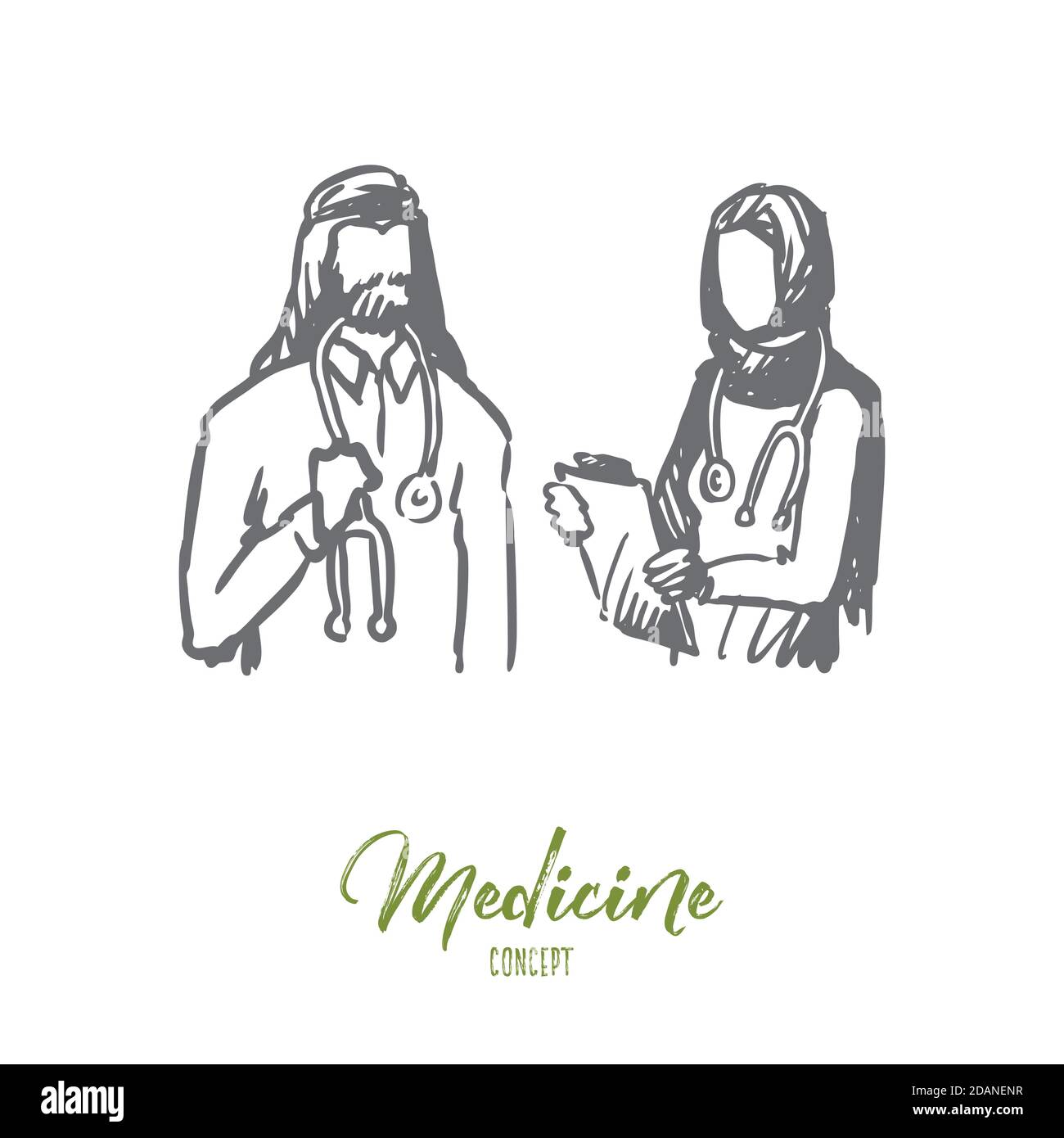 Doctor, nurse, Islam, medicine, clinic concept. Hand drawn isolated ...