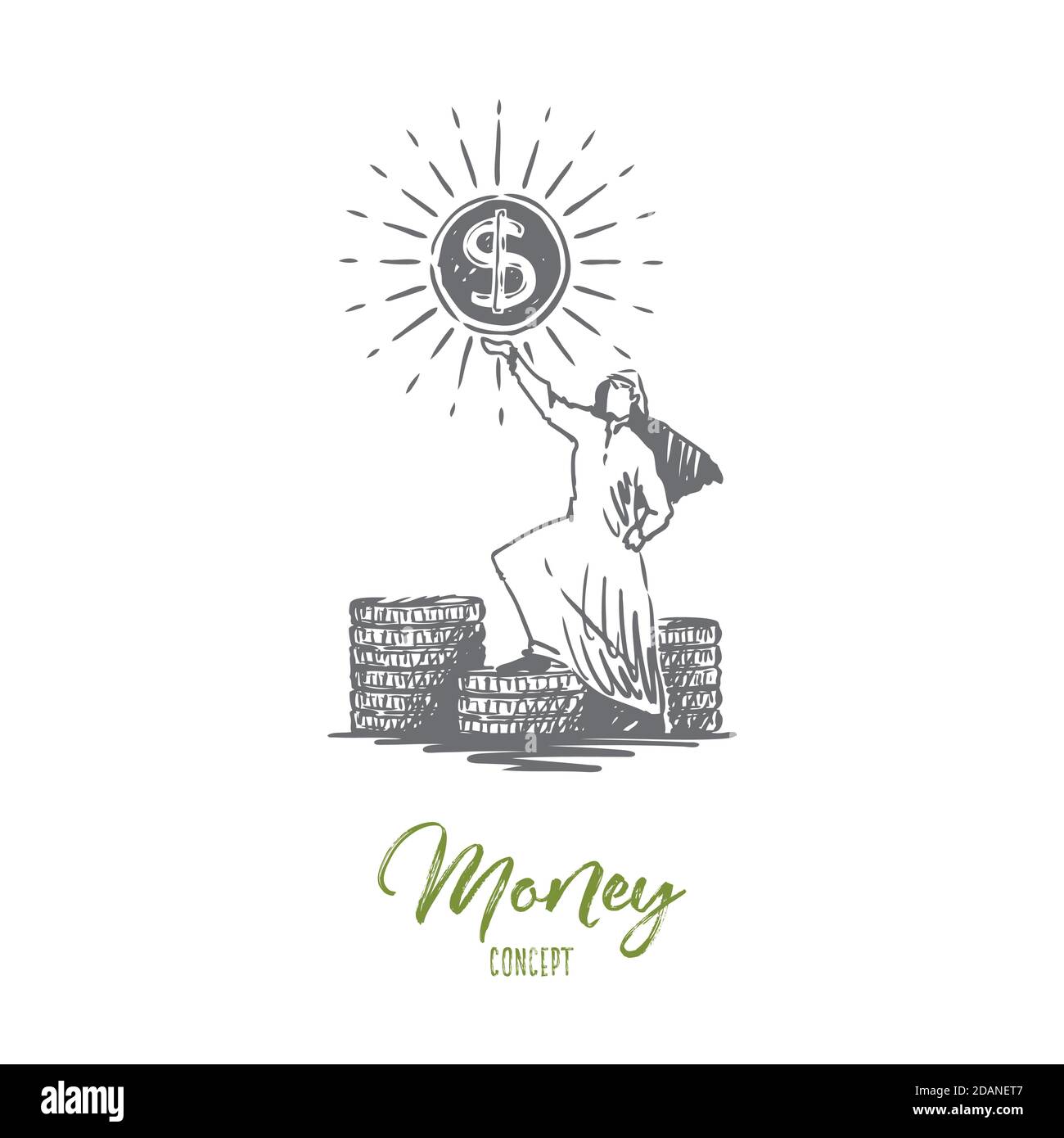 Money, dollars, wealth, success, Muslim concept. Hand drawn isolated ...