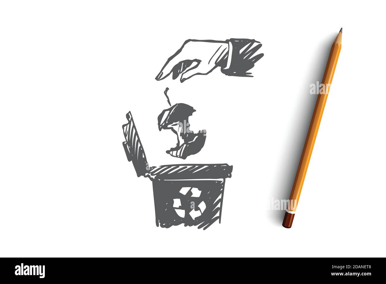 Recycling, garbage, organic waste, ecology concept. Hand drawn isolated ...