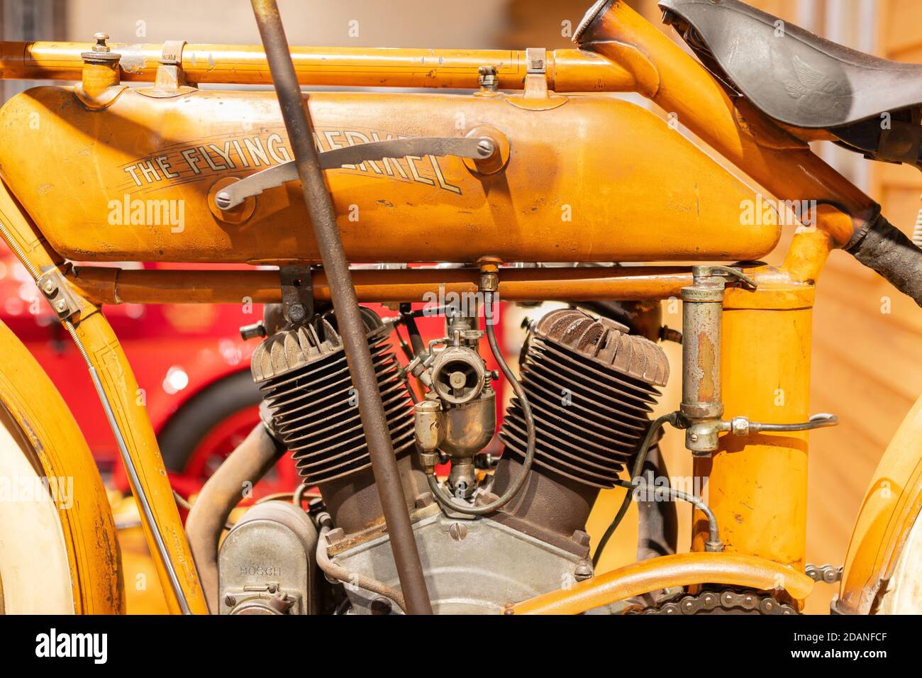 detail of engine of The Flying Merkel motorcycle at the Barber ...