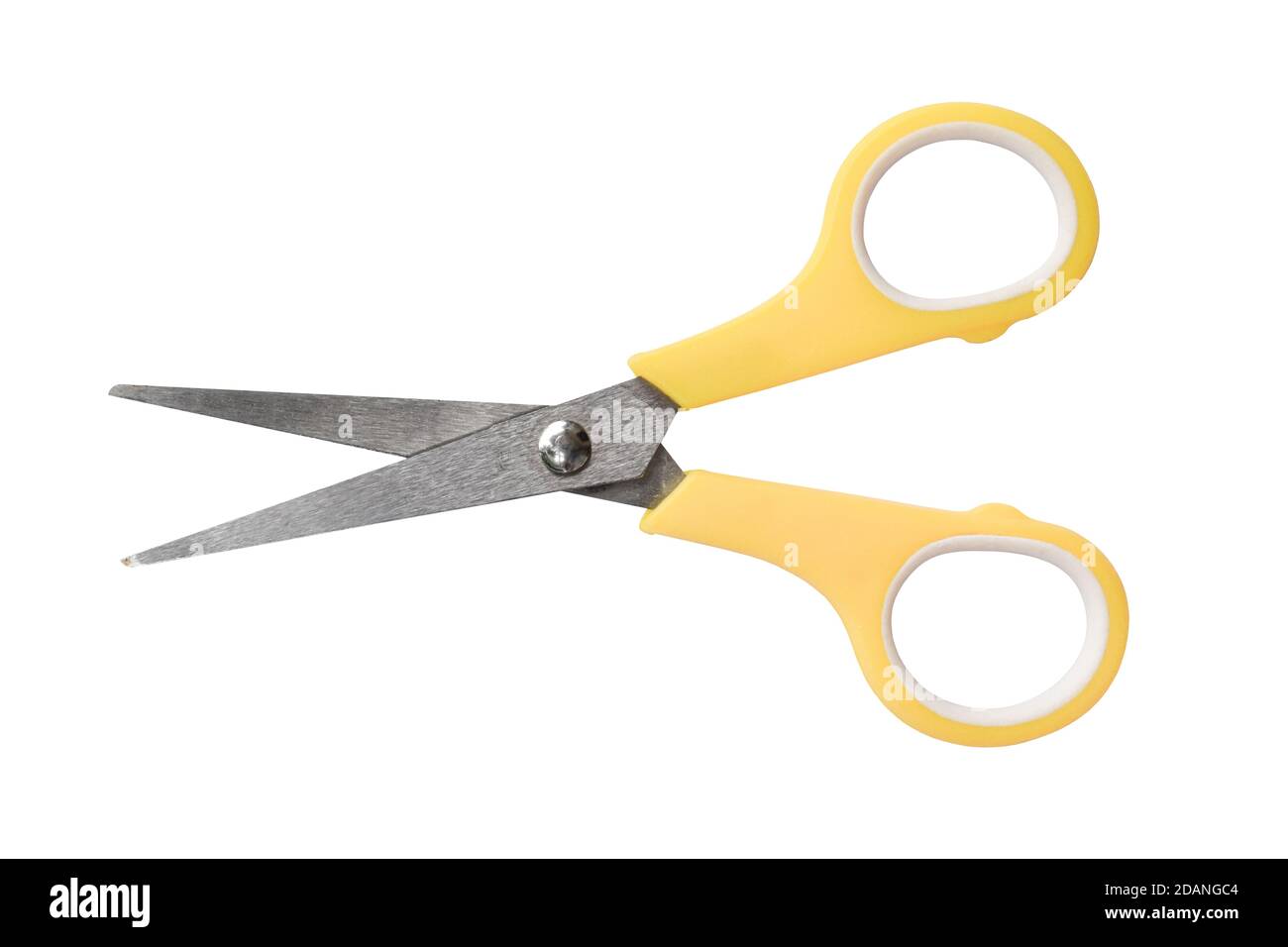 Yellow scissors of plastic handles, Isolated on white background ...