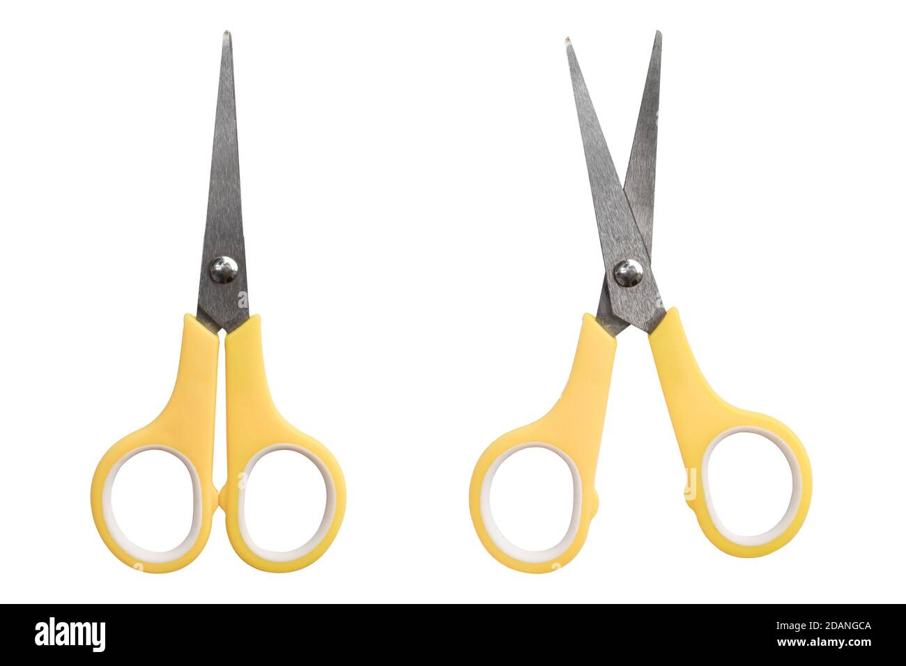 Yellow scissors of plastic handles, Isolated on white background ...