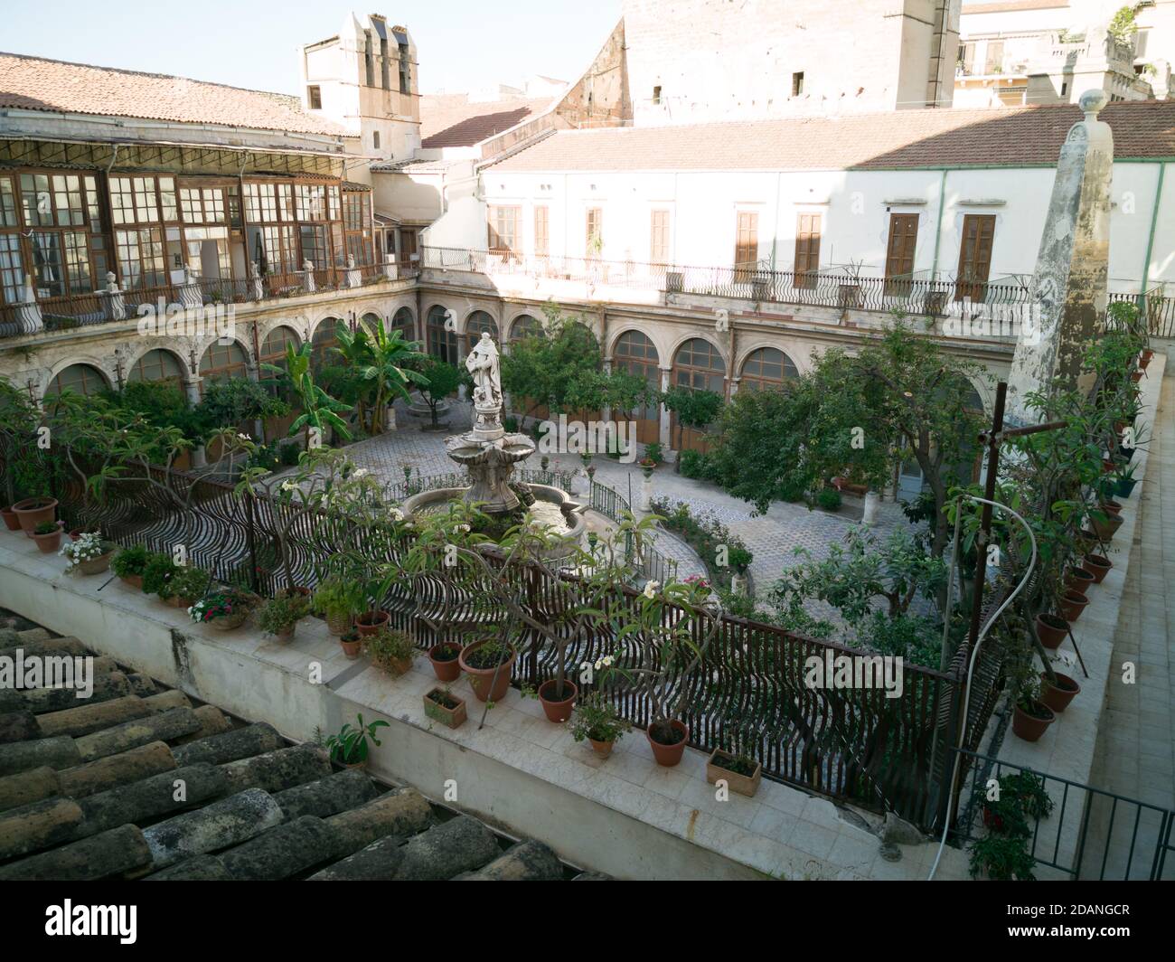 Palermo, Italy, july 2020. The ancient cloister of the monastery of St ...