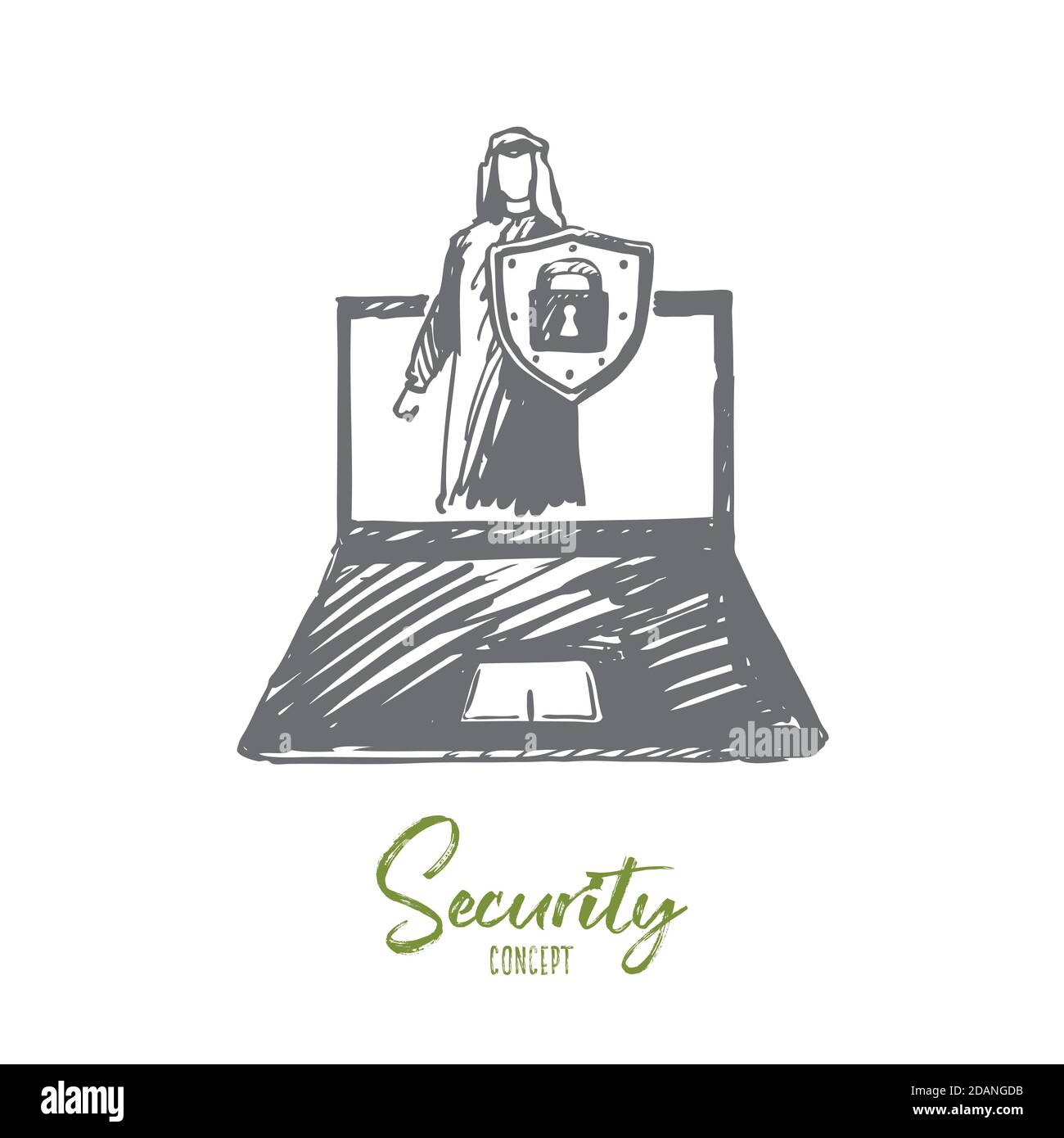 Security, reliability, GDPR, Arab, technology concept. Hand drawn ...