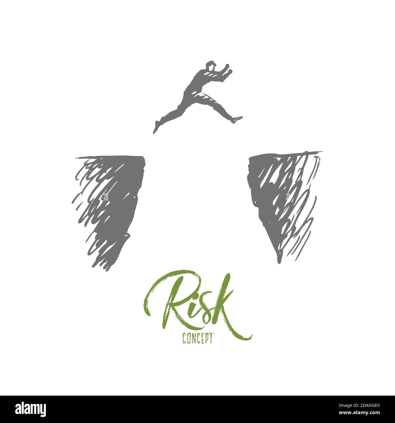 Risk, danger, business, challenge, person concept. Hand drawn isolated ...