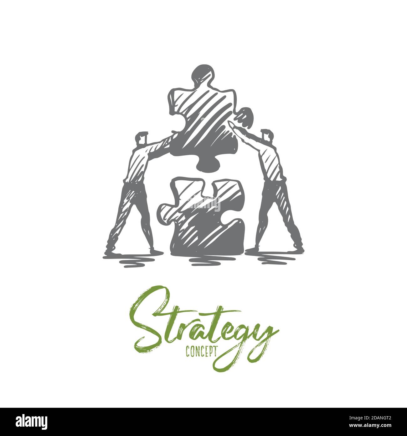 Strategy, puzzle, business, teamwork, success concept. Hand drawn ...