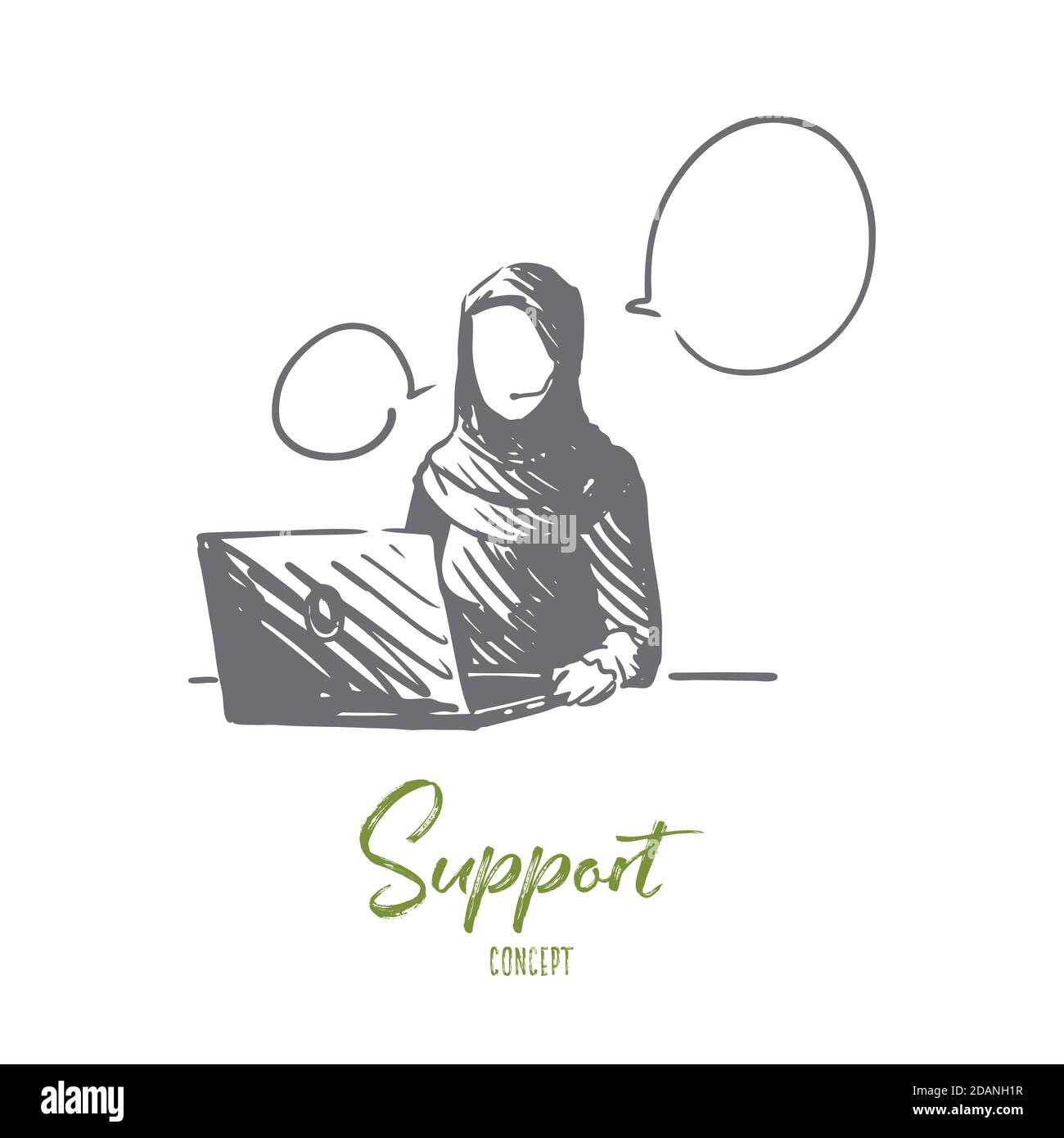 Support, communication, service, Islam, hijab concept. Hand drawn ...