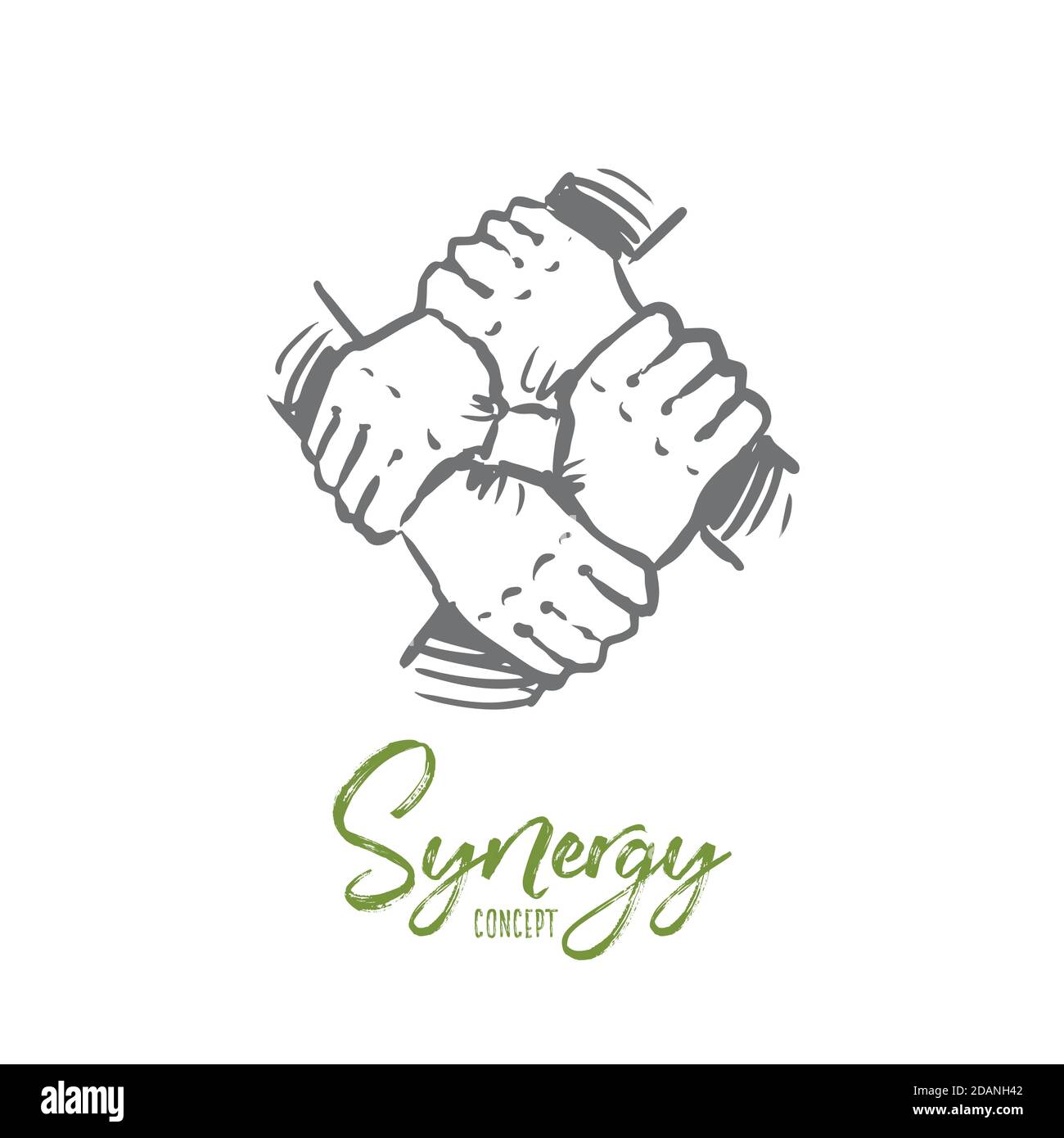Synergy, business, community, team, together concept. Hand drawn ...