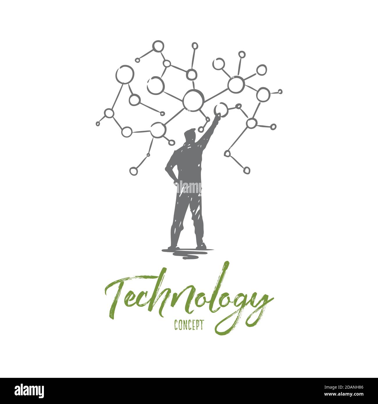 Technology, digital, computer, tech, science concept. Hand drawn ...