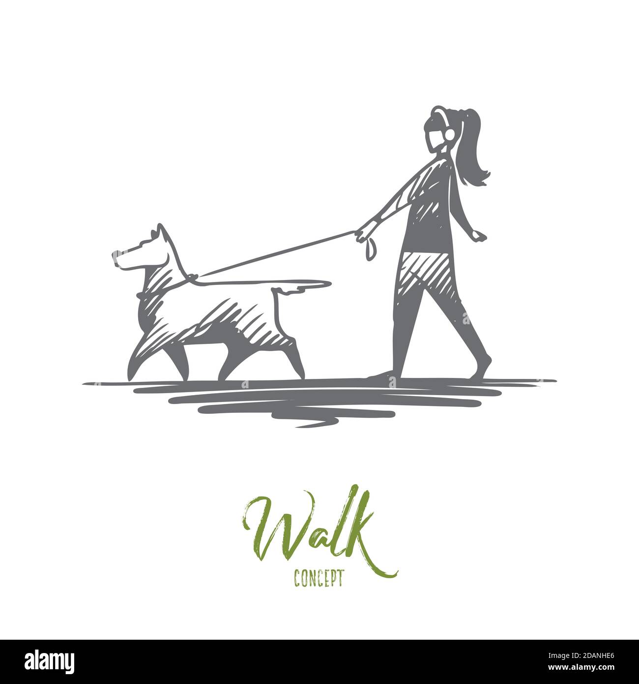 Walk, pet, dog, lifestyle, darling concept. Hand drawn isolated vector ...