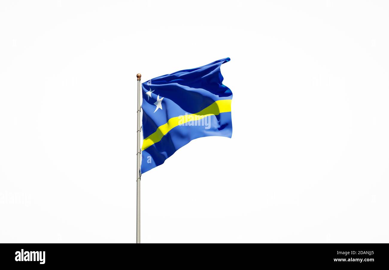 Beautiful national state flag of Curacao on white background. Isolated ...