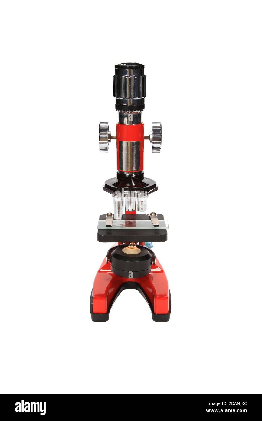 Vertical shot of a microscope isolated on white background Stock Photo ...
