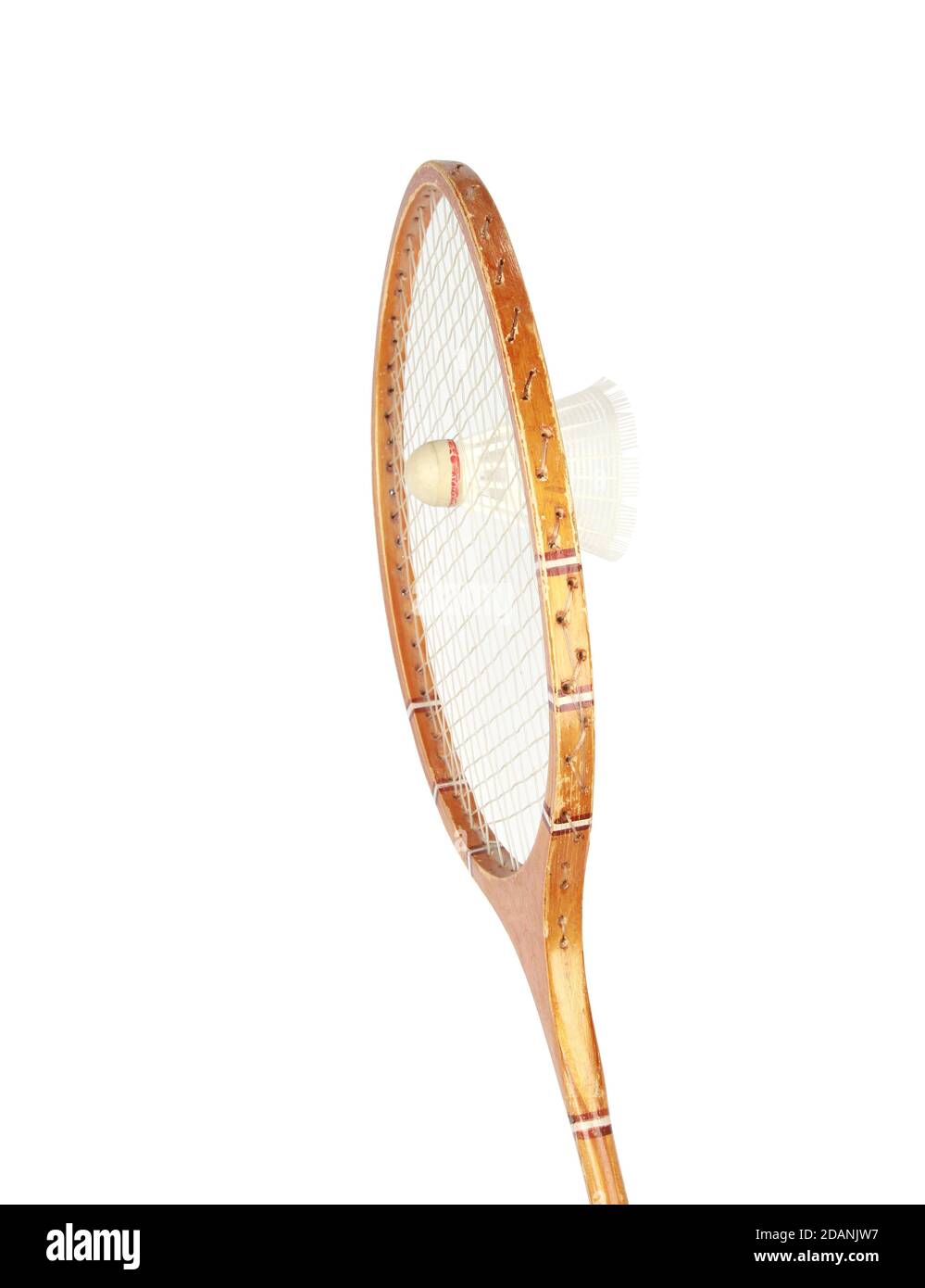 Vertical shot of a badminton racket and birdie isolated on white ...
