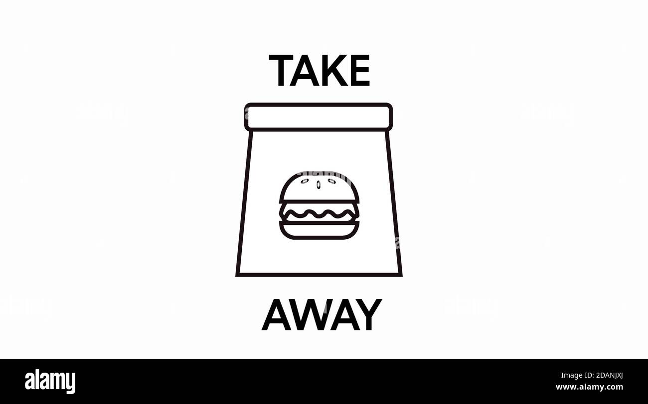 Vector Isolated Black and White Burger Take Away Bag Icon or Sign Stock ...