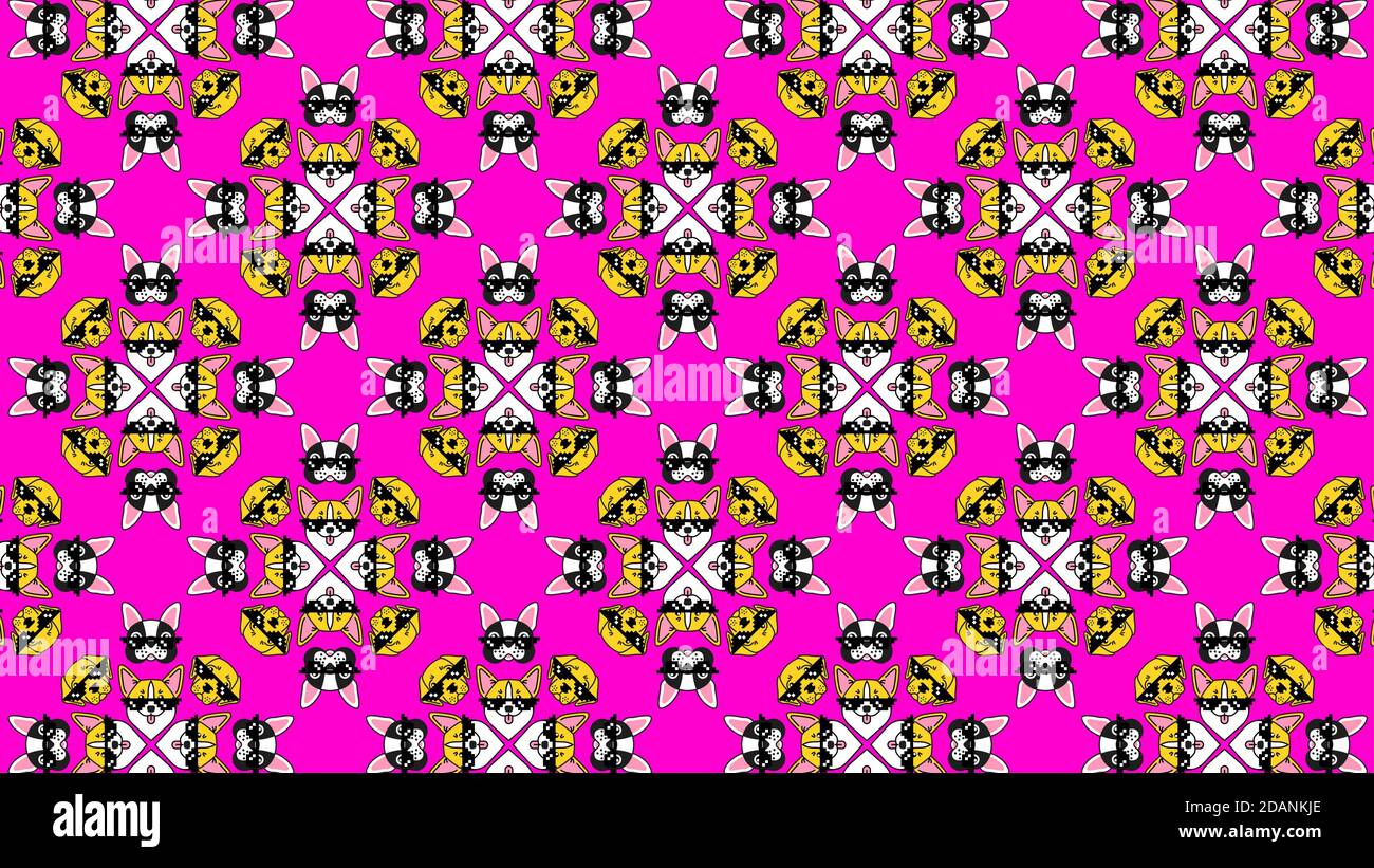 Dog in pixel sunglasses on pink neon background. Pattern Stock Vector ...