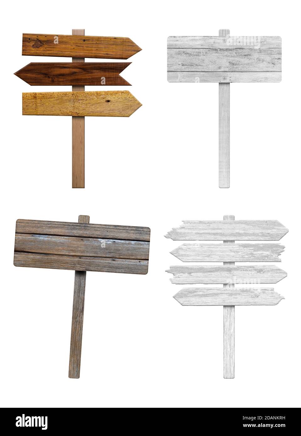 4 wooden sign isolated on white background. Object with clipping path ...