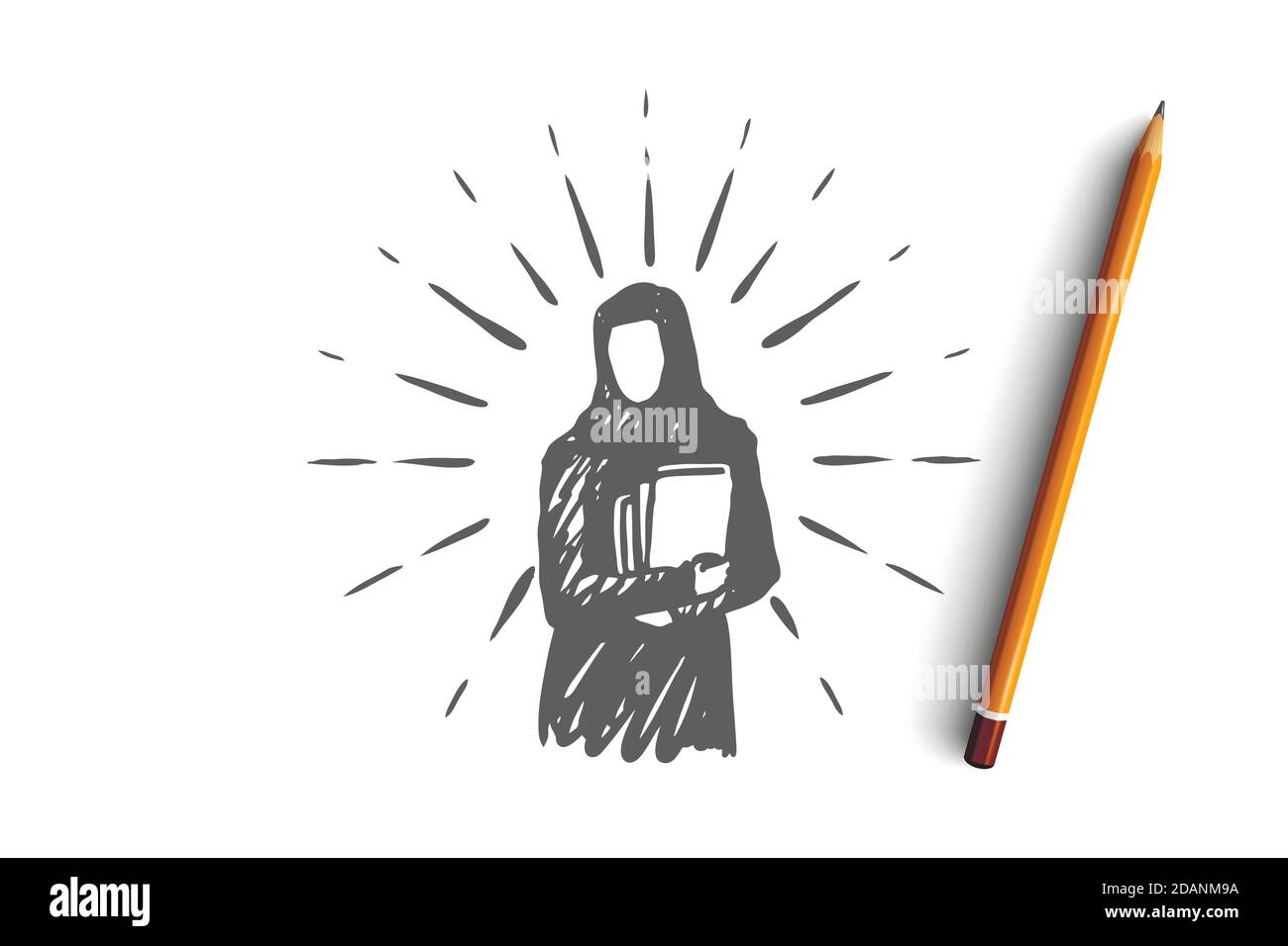 Education, student, muslim, arabic, islam, library concept. Hand drawn ...