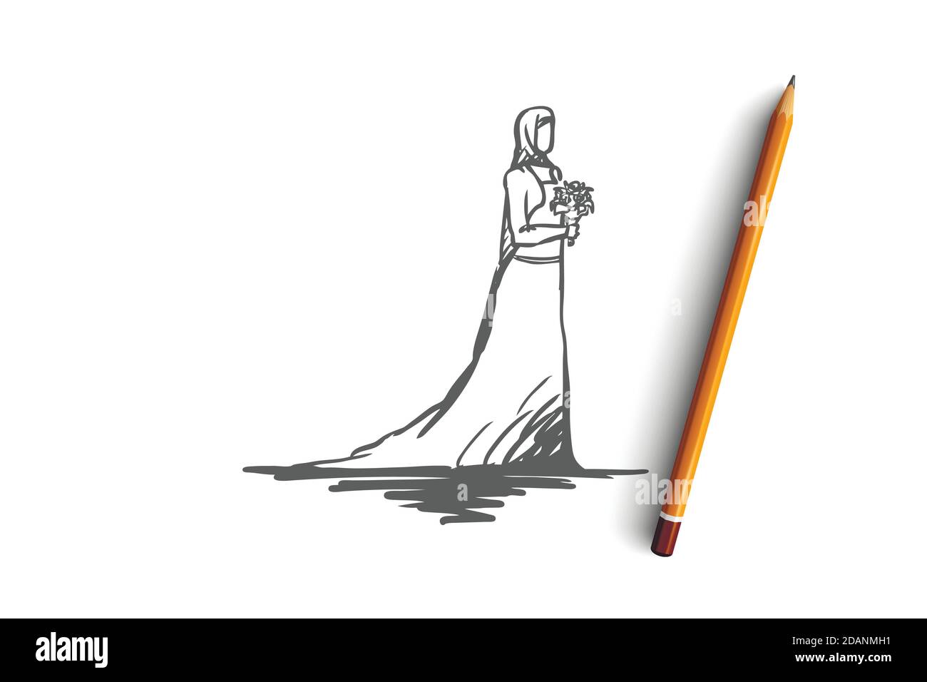 Wedding, bride, muslim, arabic, islam concept. Hand drawn isolated ...