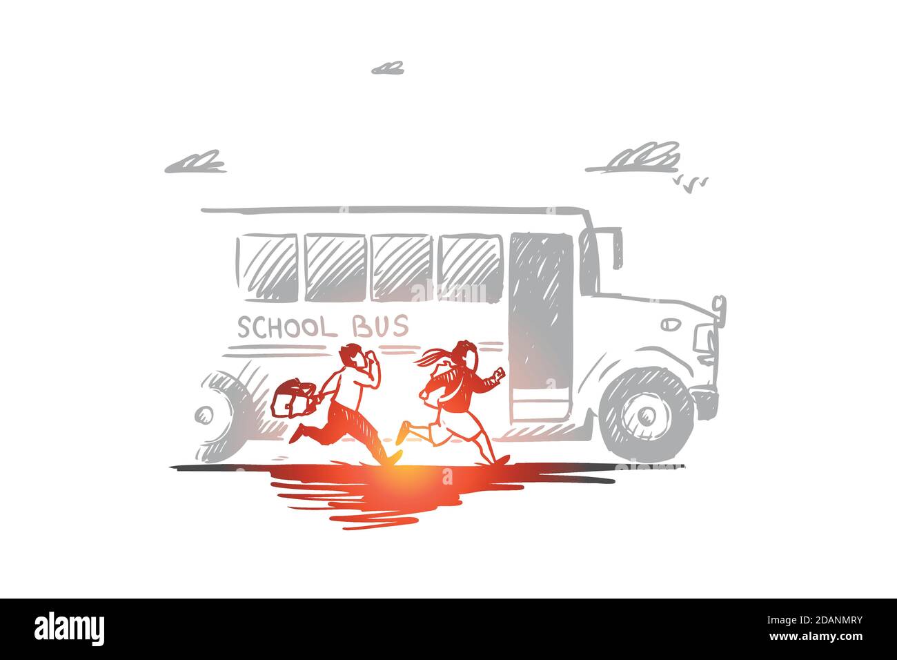 Back to school, rush, purpose, first of September concept. Hand drawn ...