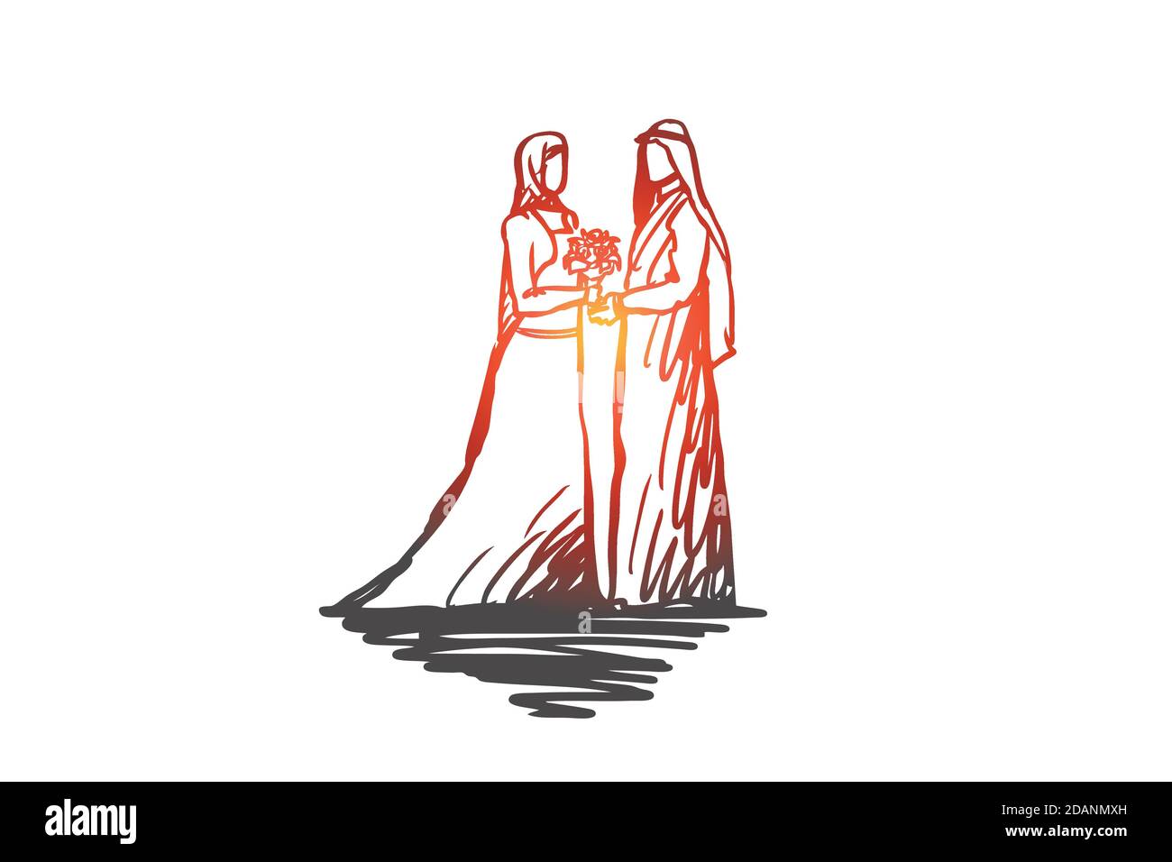 Wedding, bride, together, betrothal, islam concept. Hand drawn isolated ...