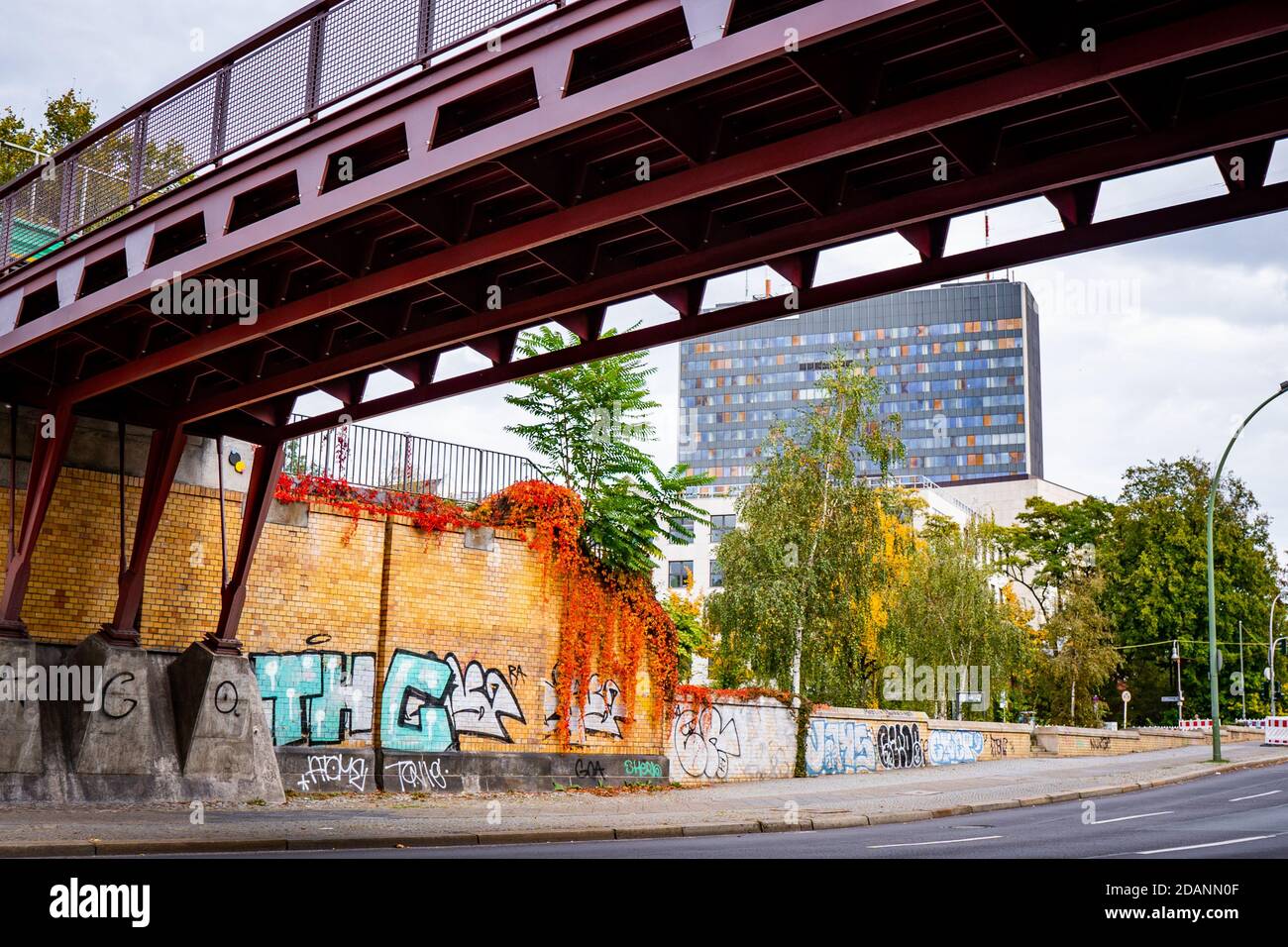 under a bridge with graffiti wall in downtown Stock Photo - Alamy