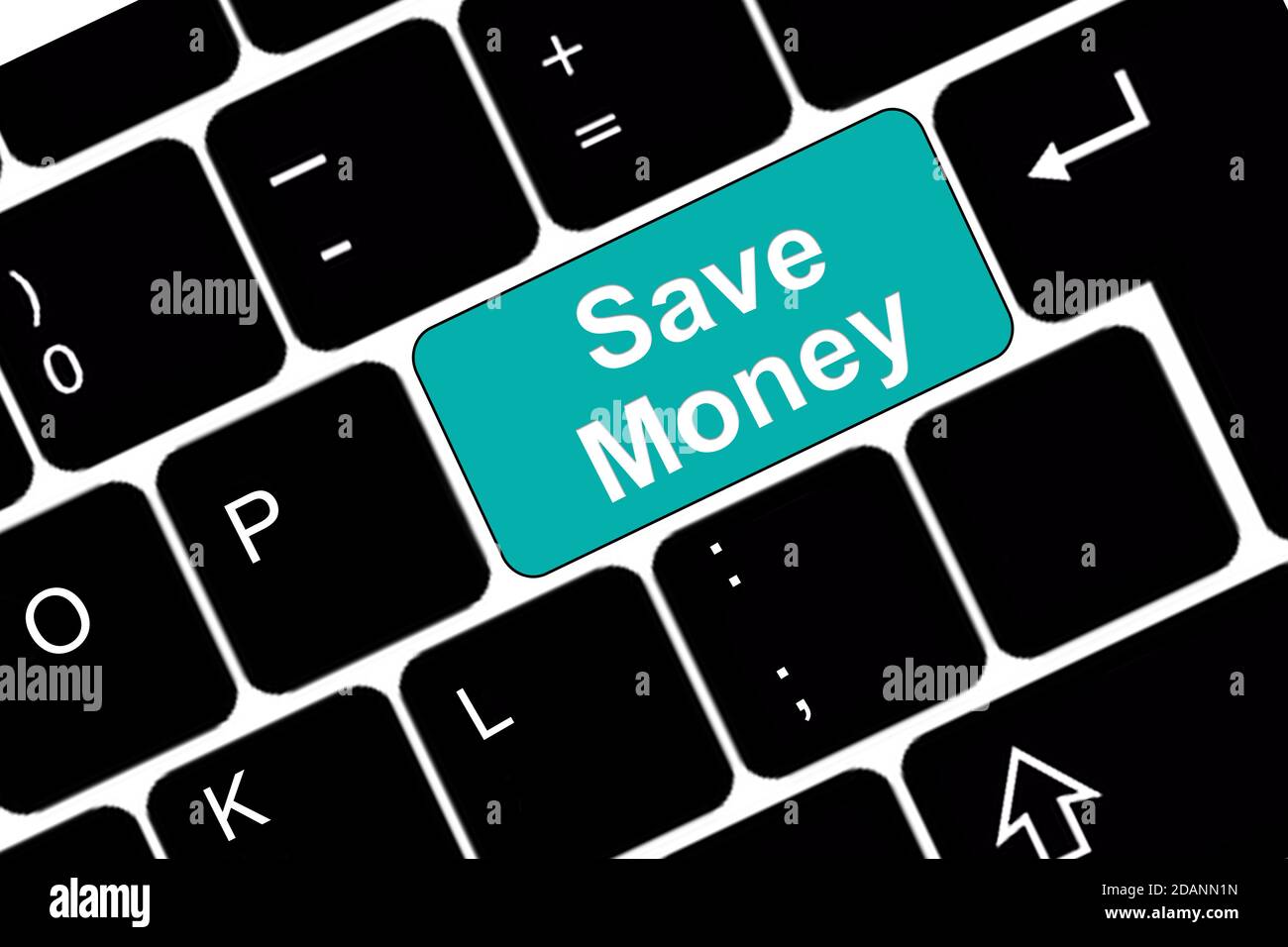 Blue saving money key on black keyboard Stock Photo - Alamy