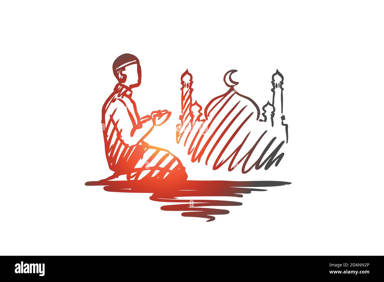 Man, prayer, religion, muslim, arabic, islam, mosque concept. Hand ...