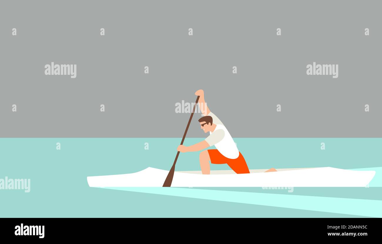 athlete in a canoe vector illustration flat style profile side Stock ...
