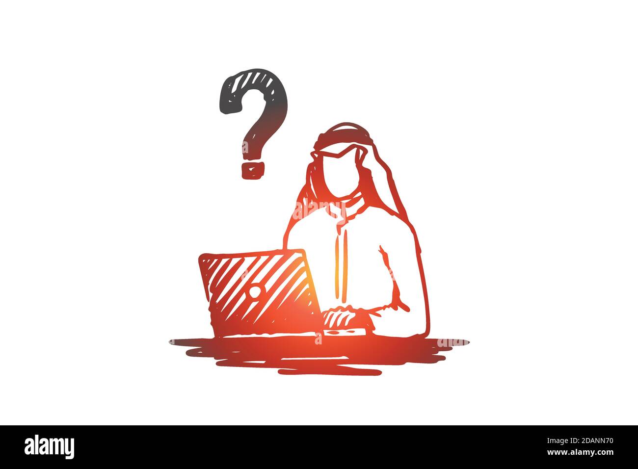 Businessman, question, muslim, arab, islam, problem concept. Hand drawn ...