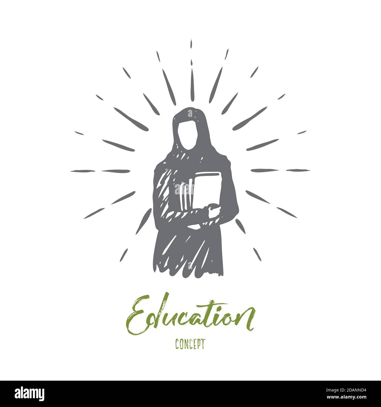 Education, student, muslim, arabic, islam, library concept. Hand drawn ...