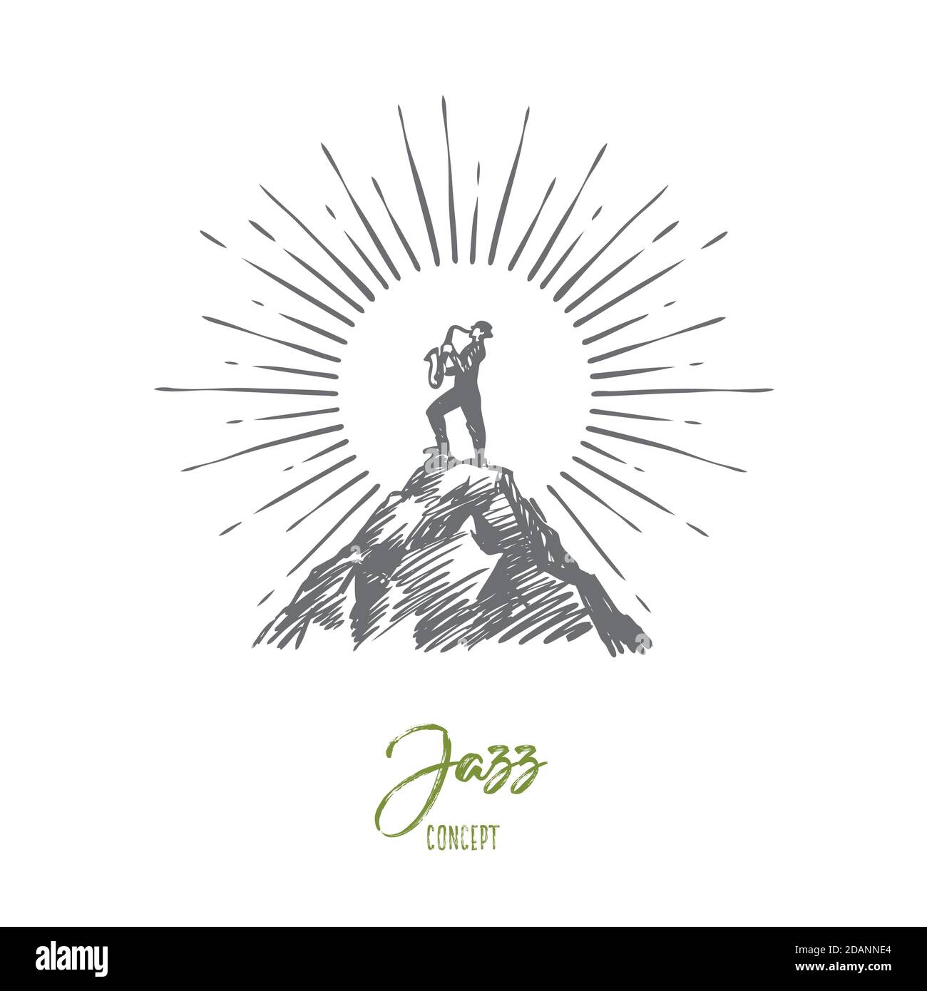Music, jazz, superstar, talent, saxophone concept. Hand drawn isolated ...
