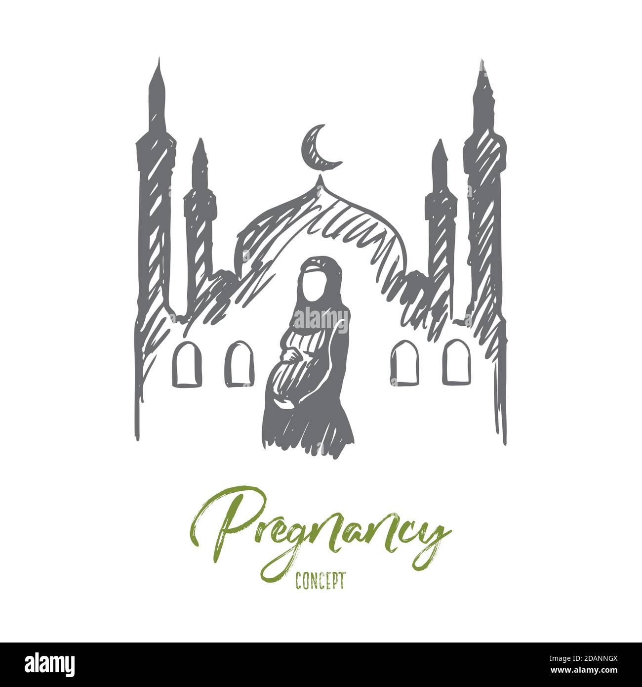 Religion, pregnancy, muslim, arabic, islam, mosque concept. Hand drawn ...