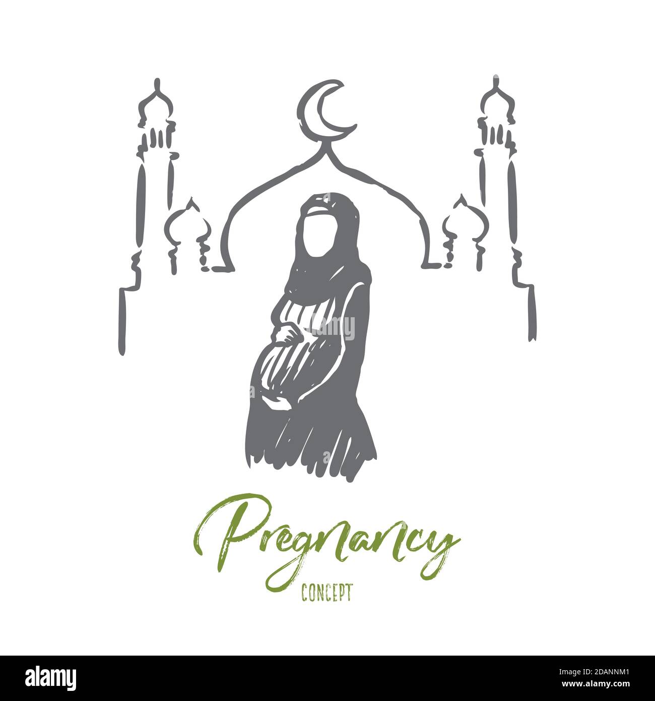 Religion, pregnancy, muslim, arabic, islam, mosque concept. Hand drawn ...