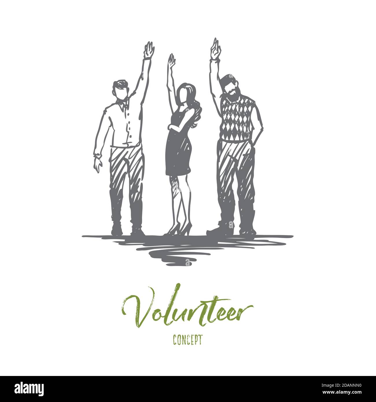 Volunteer, help, together, donation concept. Hand drawn isolated vector ...