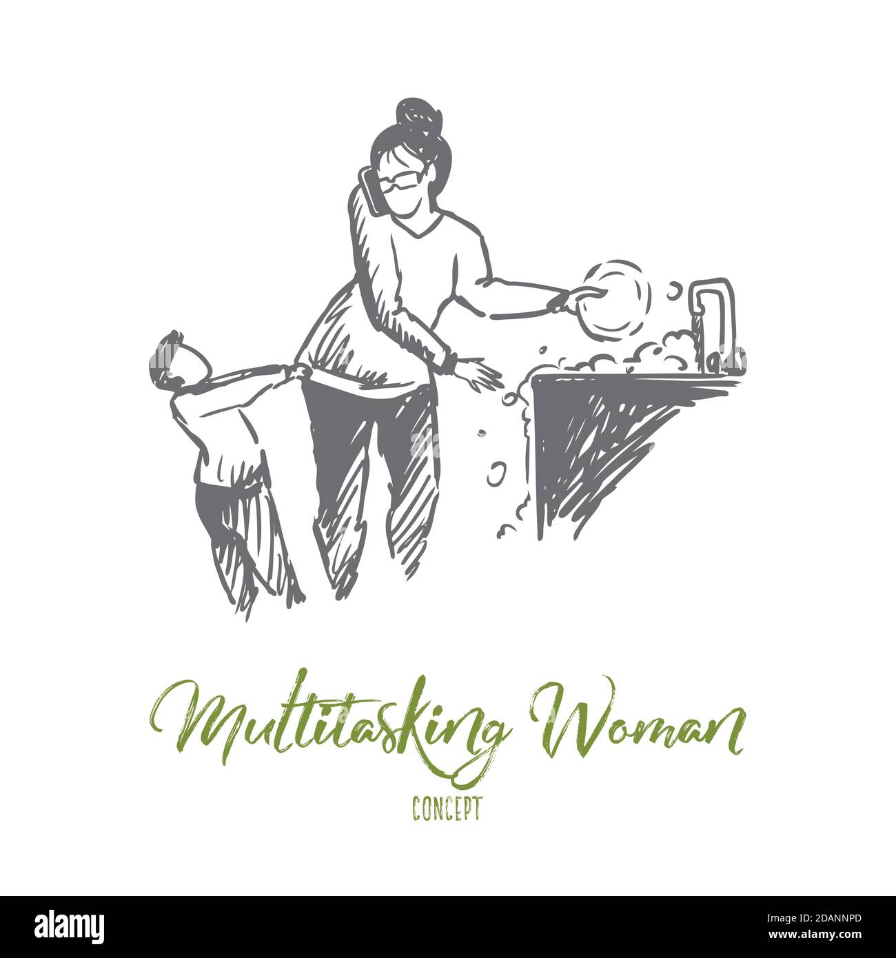 Multitasking woman concept. Hand drawn isolated vector Stock Vector Image & Art - Alamy