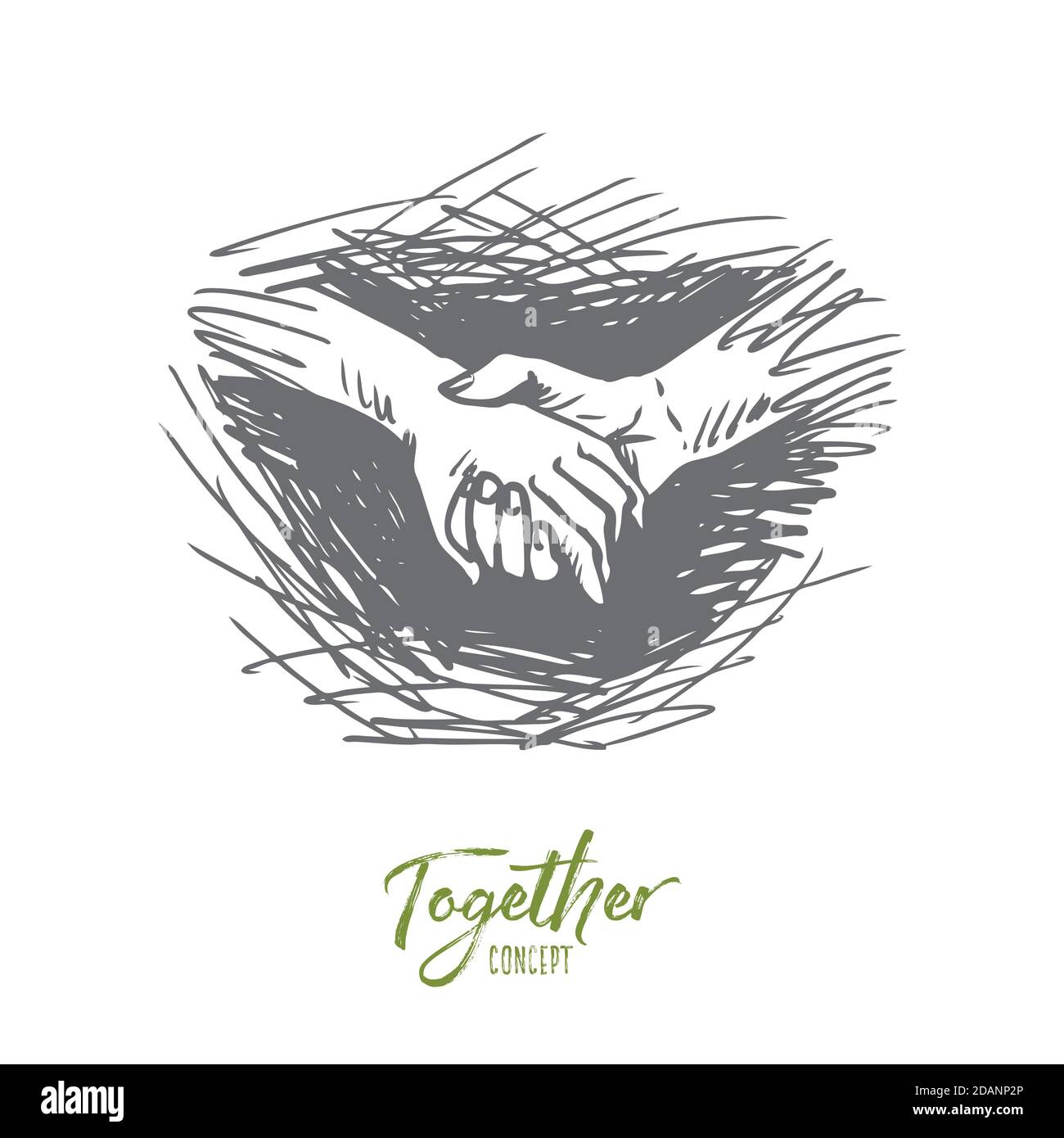 Hands, holding, together, friendship, partnership concept. Hand drawn ...