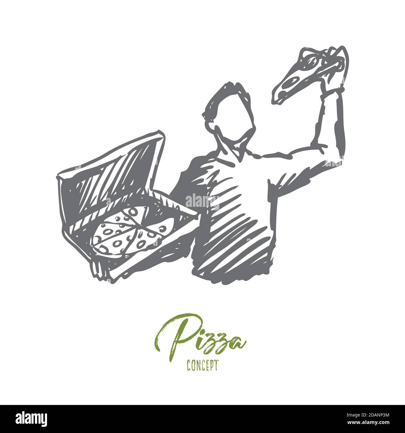 Pizza, man, dinner, food, Italian concept. Hand drawn isolated vector ...