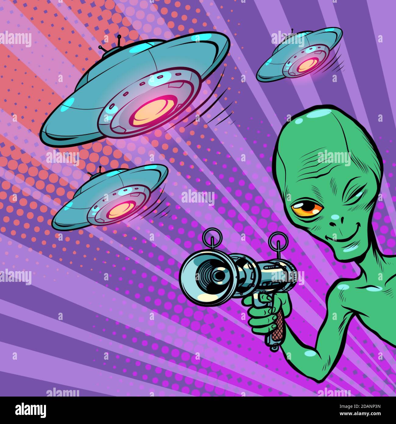 Cartoon illustration funny alien spaceship hi-res stock photography and ...
