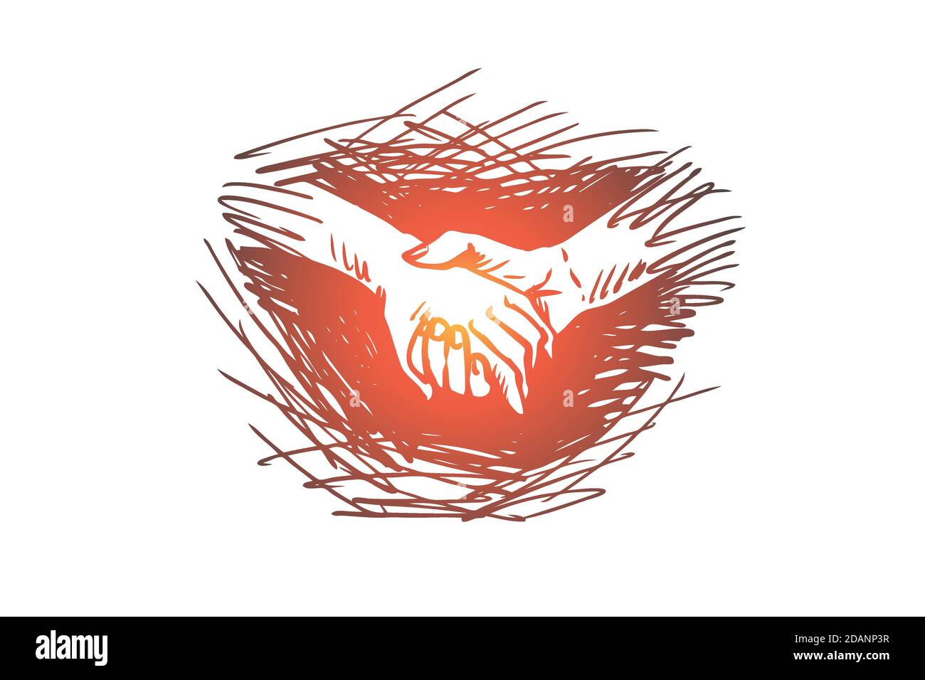 Hands, holding, together, friendship, partnership concept. Hand drawn ...